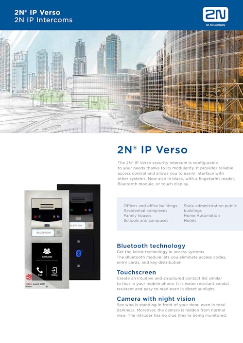 2N® IP Verso 2N IP Intercoms (株式会社ジェイ・ティ・エス) のカタログ無料ダウンロード | Metoree