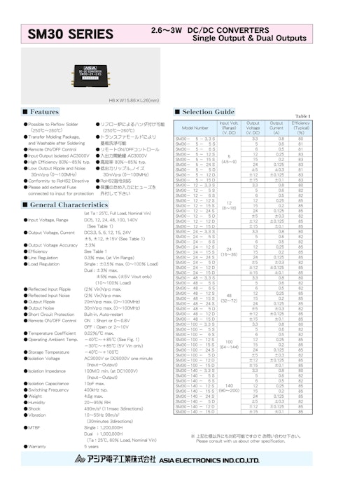 SM30 SERIES (アジア電子工業株式会社) のカタログ無料ダウンロード | Metoree
