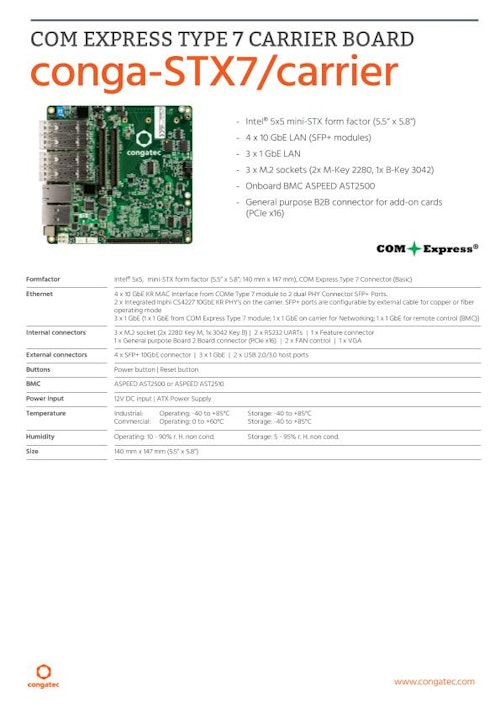 COM Express Type 7用Mini-STXキャリアボード: conga-STX7/Carrier (コンガテックジャパン株式会社) のカタログ無料ダウンロード | Metoree