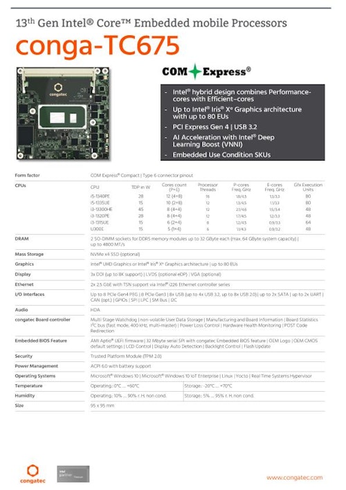 COM Express Compact Type 6: conga-TC675 データシート (コンガテックジャパン株式会社) のカタログ無料ダウンロード | Metoree